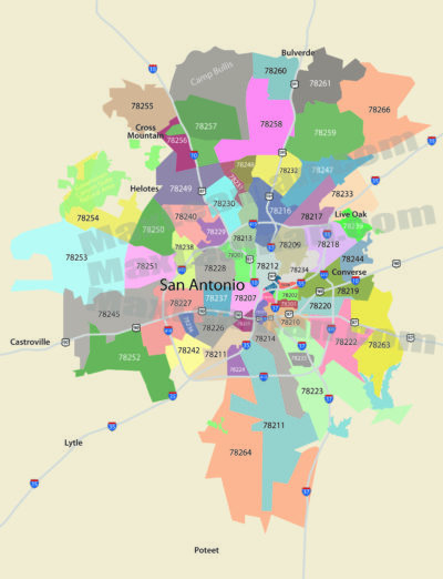 San Antonio Zip Code Map - Zipcode Map of San Antonio, Texas